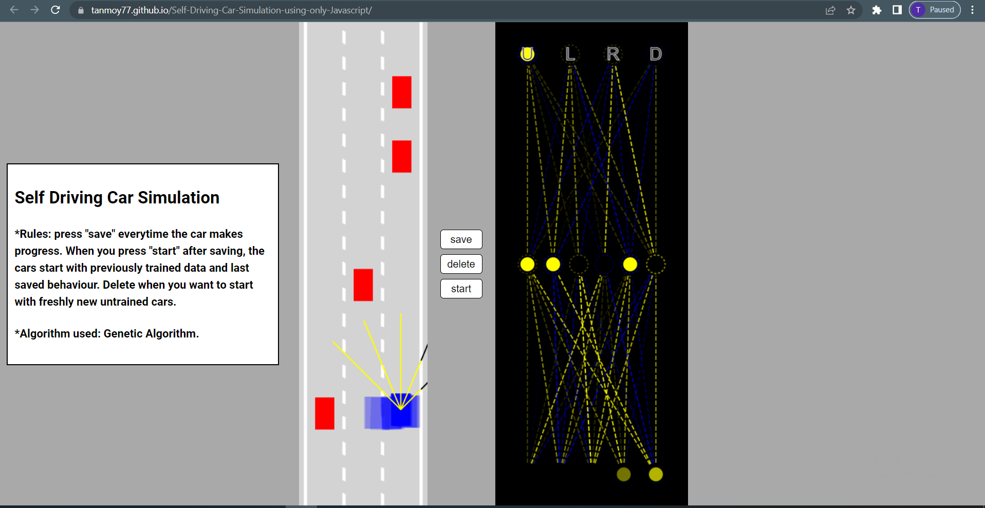 Self Driving Car Simulation Using Javascript